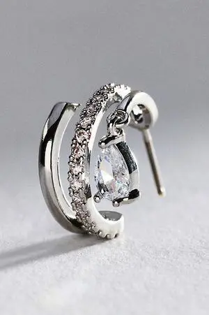 Anthropologie Pavé Split Hoop Earrgs - Silver