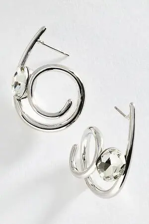 Anthropologie Spiral Crystal Hoop Earrgs - Silver
