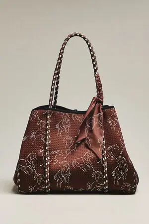 POP UPS BRAND Neoprene Tote Bag Brown Pattern