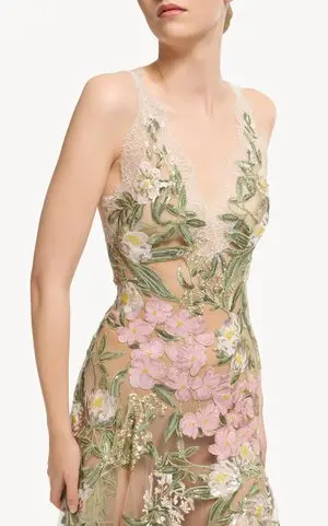 Elie Saab Sequin Embroidered Tulle Midi Dress
