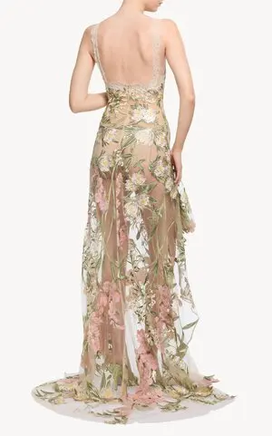 Elie Saab Sequin Embroidered Tulle Midi Dress