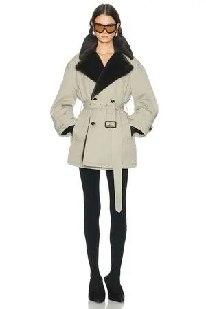 Alexander Wang Faux Fur Lined Oversized Trench Coat In Grey