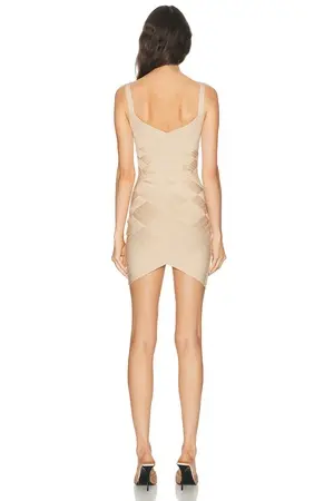 HAELO Bandage Weave Mini Dress In Beige