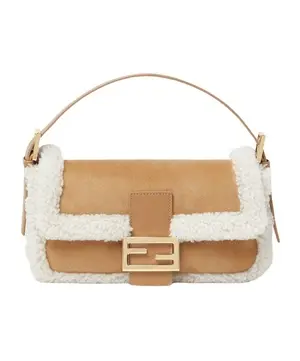 Fendi Baguette 26424 Camel-colored Shearling Bag - Beige