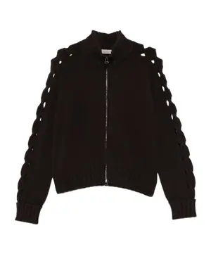 D.exterior Braided-sleeve Zip-up Sweater