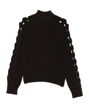 D.exterior Braided-sleeve Zip-up Sweater