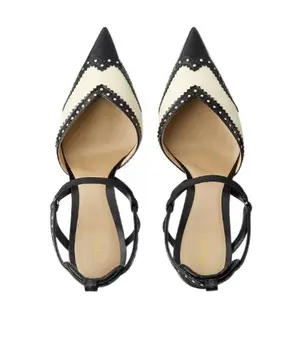 Fendi Colibrì Brogues High-heeled Parchment And Leather Slingbacks