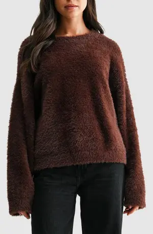 ALL IN FAVOR Fuzzy Crewneck Sweater - Chocolate