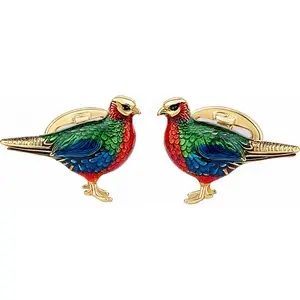 JAN LESLIE Colorful Quail Sterling Silver Gold Vermeil Cufflinks - Multi