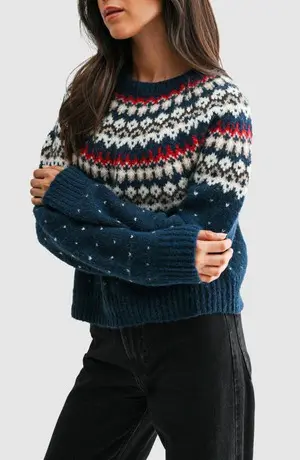 ALL IN FAVOR Fair Isle Crewneck Sweater