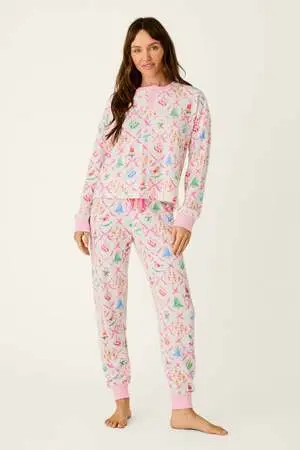PJ Salvage Ski Jammie Classics Ornat Print Long Sleeve Pajama Set