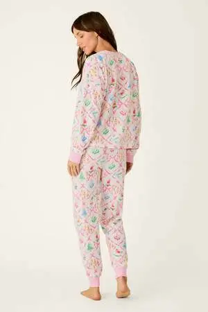 PJ Salvage Ski Jammie Classics Ornat Print Long Sleeve Pajama Set
