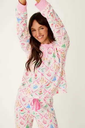 PJ Salvage Ski Jammie Classics Ornat Print Long Sleeve Pajama Set