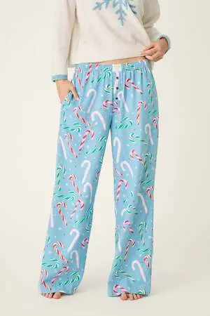 PJ Salvage The Sweetest Season Candy Cane Print Flannel Pajama Pants - Snowdrift