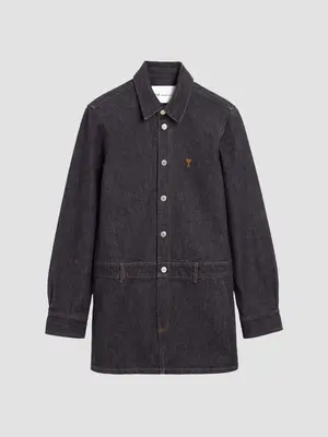 AMI Paris De Coeur Denim Long-sleeve Mini Shirtdress - Indigo