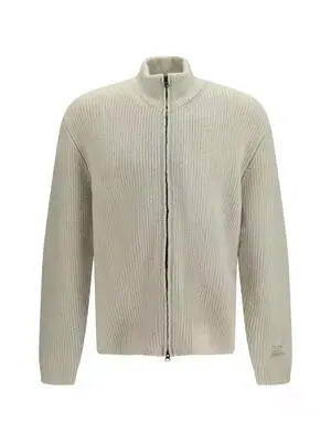 C.P. COMPANY Bouclè Felted Yarn Zip Logo Cardigan - Silver