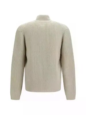 C.P. COMPANY Bouclè Felted Yarn Zip Logo Cardigan - Silver