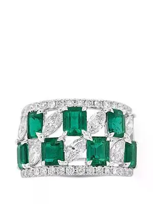 HYT JEWELRY Emerald And Diamond Ring - Silver