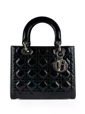 Dior 2015 Medium Patent Cannage Lady Satchel - Black