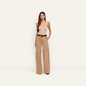 L'AGENCE Livvy Suede Straight-leg Trouser - Cappuccino