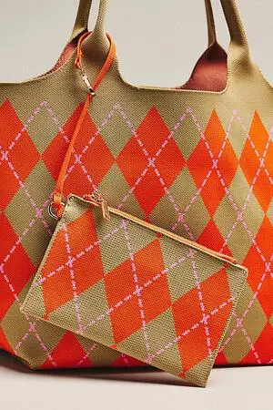 SHIRALEAH Robbie Argyle Tote Bag - Brown Pattern