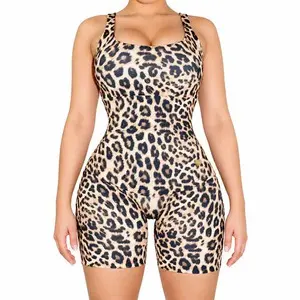 LECHERY® X Yahaira Biker Jumpsuit Body Briefers Triple Tummy Layer Shorts - Leopard