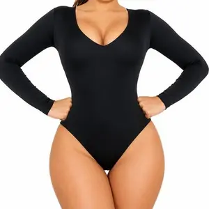 LECHERY® X Yahaira Happy Cami Top Shaper Bodysuit Long Sleeve Triple Tummy Layer - Black
