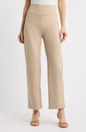 Anne Klein Wide Waistband High Waist Pull On Wide Leg Pants - Latte