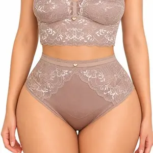 LECHERY® X Yahaira Lace Mid Waist Panty Double Tummy Layer Bottoms - Beige
