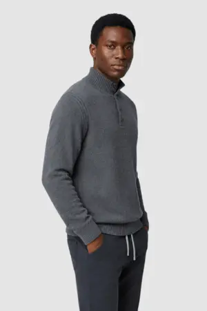 GARNET Lolan Regular-fit Button-placket Mock Neck Sweater - Charcoal