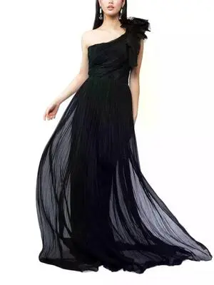 MONARH Asymmetrical Ruffled-shoulder Maxi Dress