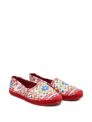 Dolce & Gabbana Majolica-print Leather Espadrilles - Red