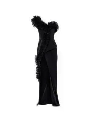 MONARH Asymmetrical Ruffled Gown - Black