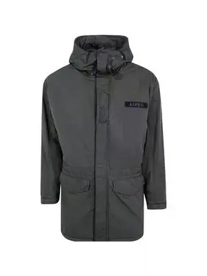 Aspesi Logo-patch Hooded Coat - Grey