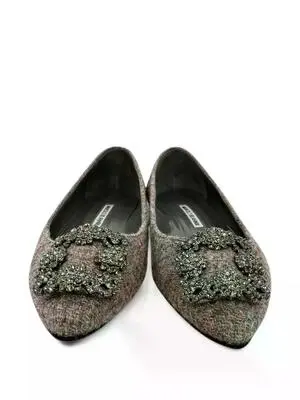 Manolo Blahnik Hangisi Tweed Flat Sandals