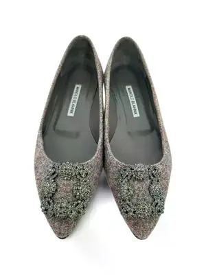 Manolo Blahnik Hangisi Tweed Flat Sandals
