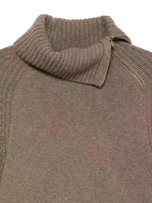 Agnona Ribbed-knit Asymmetric-zip Sweater - Brown