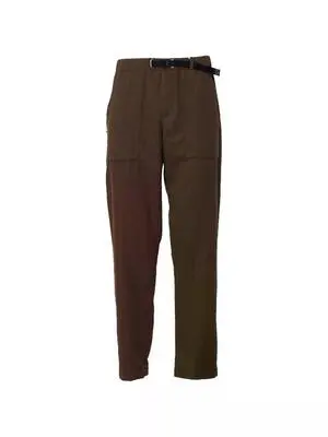 WHITE SAND Belted Logo-patch Trousers - Brown