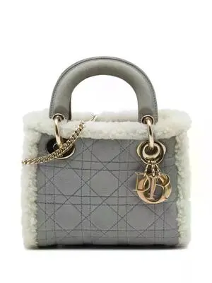 Dior 2015-2026 Mini Shearling Trimmed Suede Cannage Lady Satchel