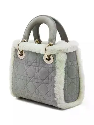 Dior 2015-2026 Mini Shearling Trimmed Suede Cannage Lady Satchel