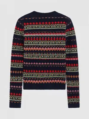 Dries Van Noten Abstract Jacquard Pure Wool Crewneck Jumper - Blue