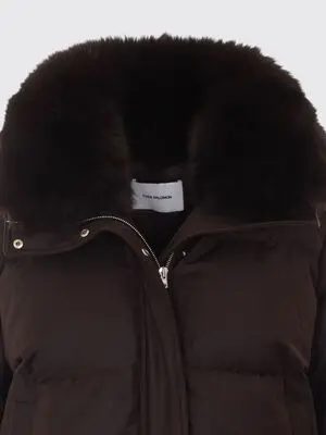 YVES SALOMON Quilted Short Puffer Jacket With Shearling Hood - Brown