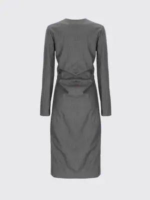 MAISON MARGIELA V-neck Midi Dress In Wool And Cotton With Draped Waist