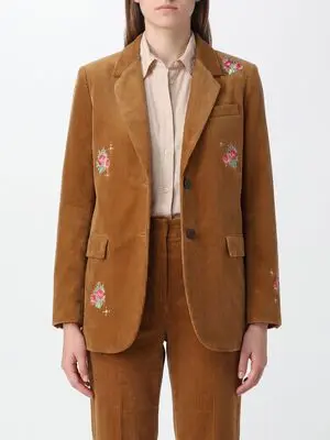 FORTE_FORTE Floral Embroidered Single-breasted Velvet Blazer - Camel