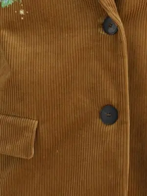 FORTE_FORTE Floral Embroidered Single-breasted Velvet Blazer - Camel