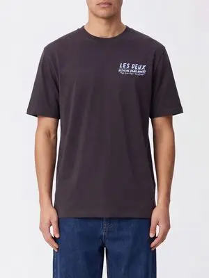LES DEUX Cotton T-shirt With Graphic Print And Contrasting Chest Logo - Brown