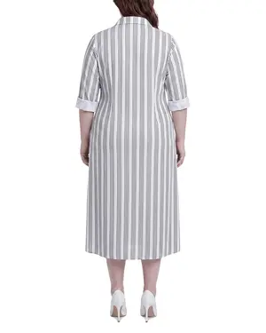 STANDARDS & PRACTICES Plus Striped Button Front Midi Shirt Dress
