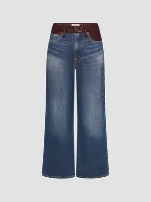 FRAME The Leather Contrast Swing Wide-leg Jeans - Sail
