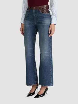 FRAME The Leather Contrast Swing Wide-leg Jeans