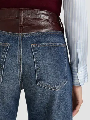FRAME The Leather Contrast Swing Wide-leg Jeans
